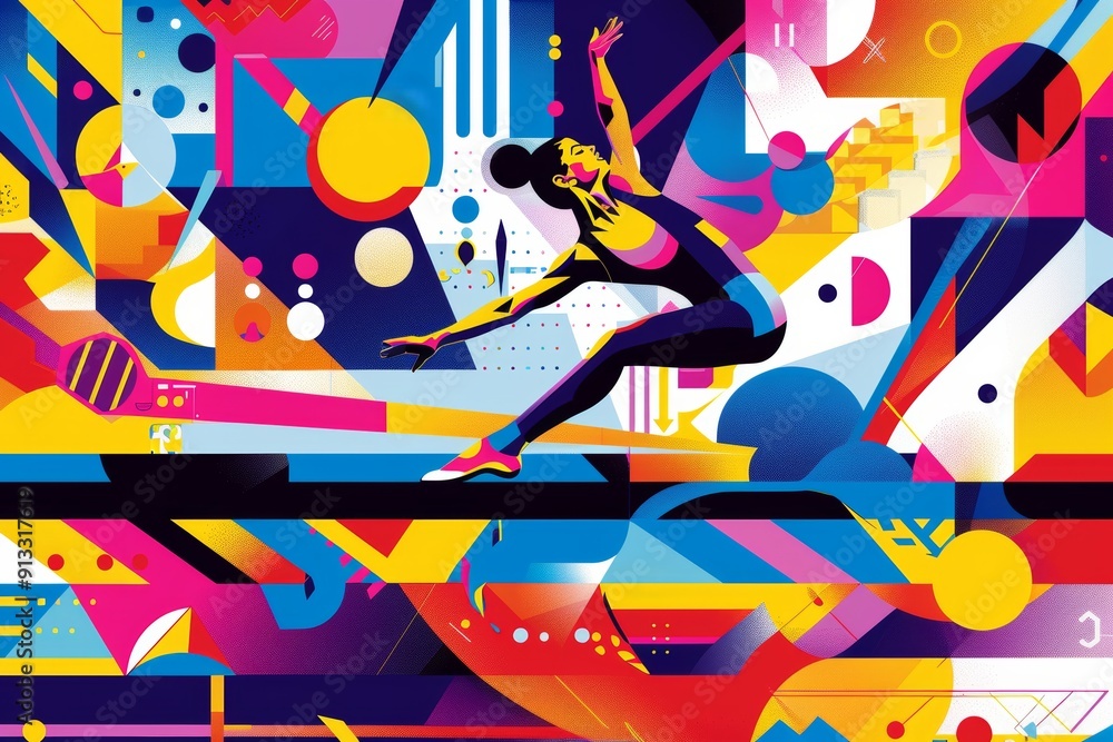 Dynamic Russian Gymnast on Balance Beam: A Burst of Color and Movement ...