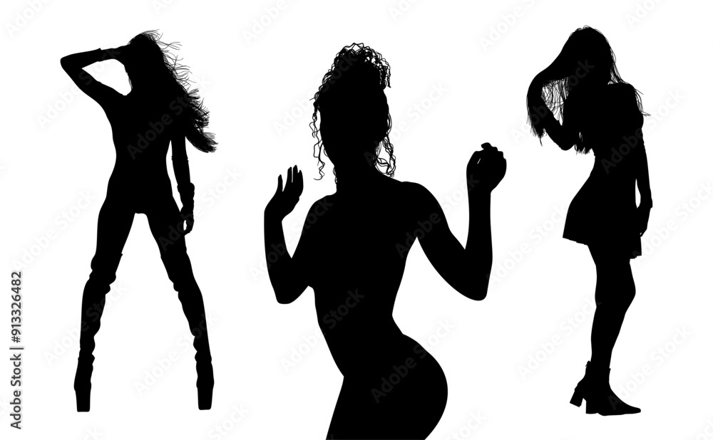 silueta mujer, pose, vector, baile, cuerpo, erotico, seductor ...