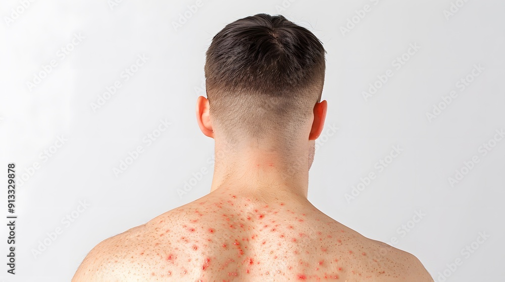 The Burden of Acne: A young man's back, riddled with acne, reveals the ...