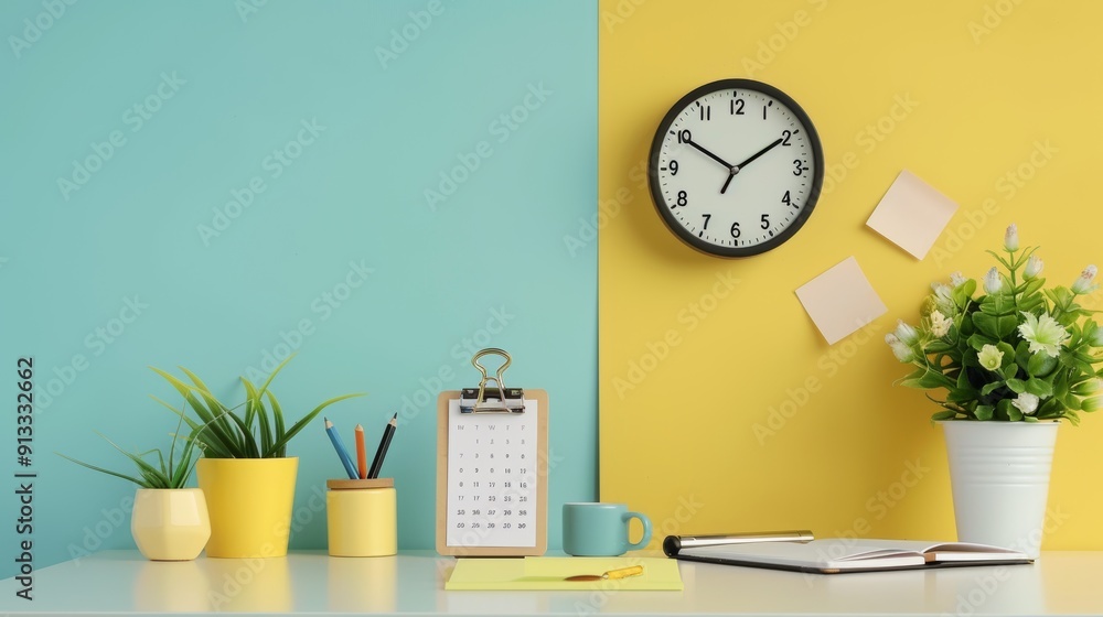 Productive Desk Setup - Organized Workspace with Planner, Sticky Notes ...