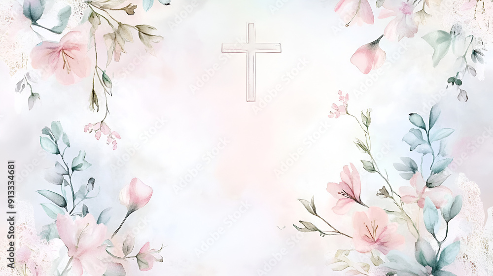 diseño de una invitacion en colores pastel con una cruz al centro para ...