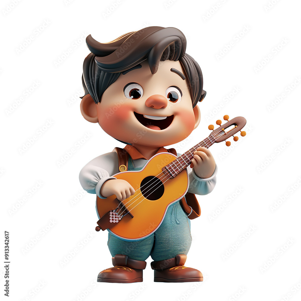 3D character icon of a full-body character playing a mandolin ...