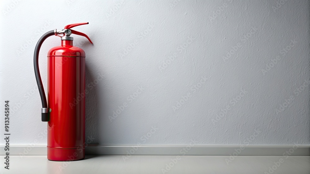 Red fire extinguisher mounted on white wall , fire safety, emergency ...