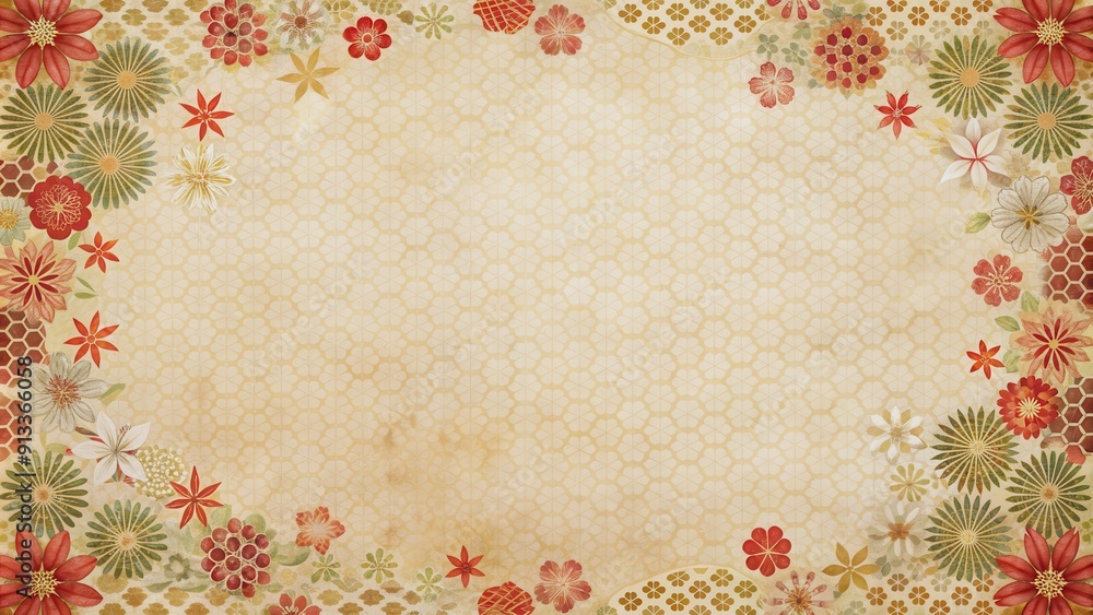 Traditional Japanese paper with a beautiful pattern of Japanese designs ...