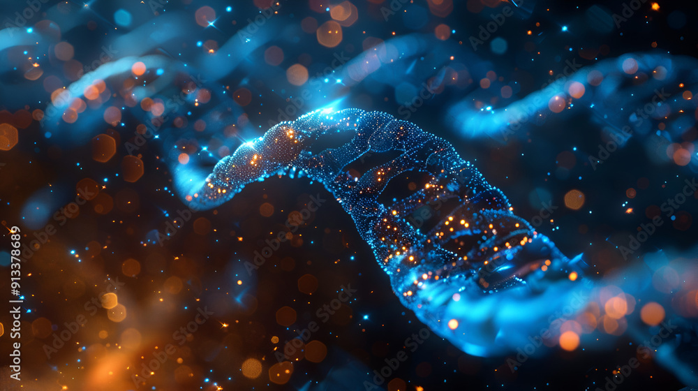 DNA strands under the microscope, with glowing neuronal connections in ...