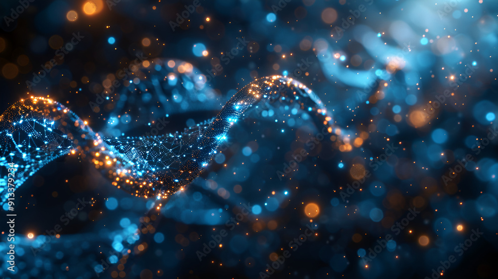 DNA strands under the microscope, with glowing neuronal connections in ...