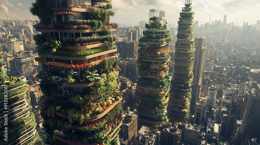 Vertical City Gardens - A Futuristic Vision of Urban Farming Stock ...
