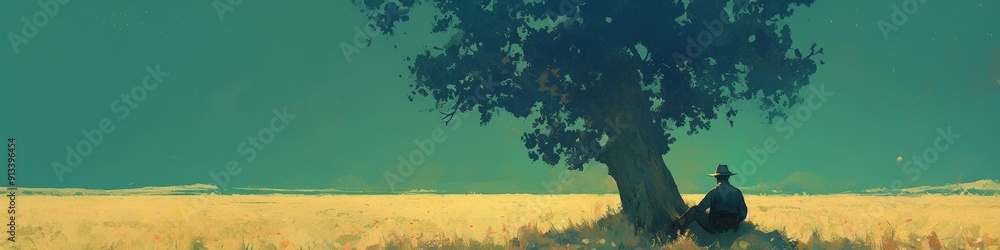 Solitary Cowboy Under Starlit Tree: Anime-Inspired Western Night Scene ...