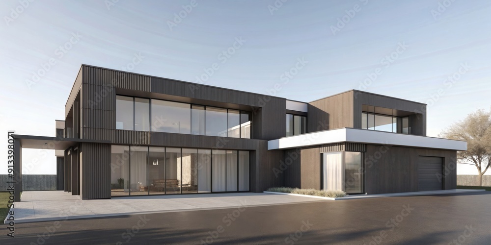 Architectural sketch of a modern house with clean lines and large ...