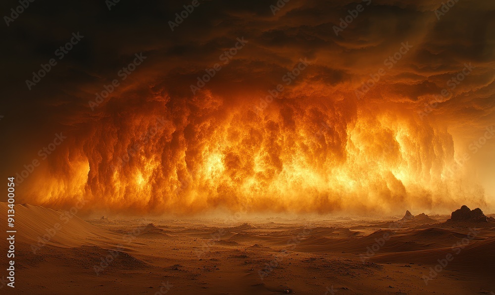 Dust storm in the desert, massive sandstorm with dark clouds, dust ...