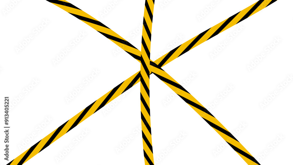 Сrossed police warning tape with yellow and black stripes, stretched ...