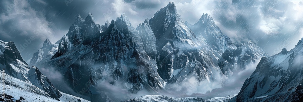 Vampire white mountains with a cascade of snow tumbling down their ...