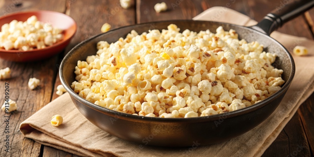 Popcorn kernels popping on a stove pan with butter and salt, perfect ...
