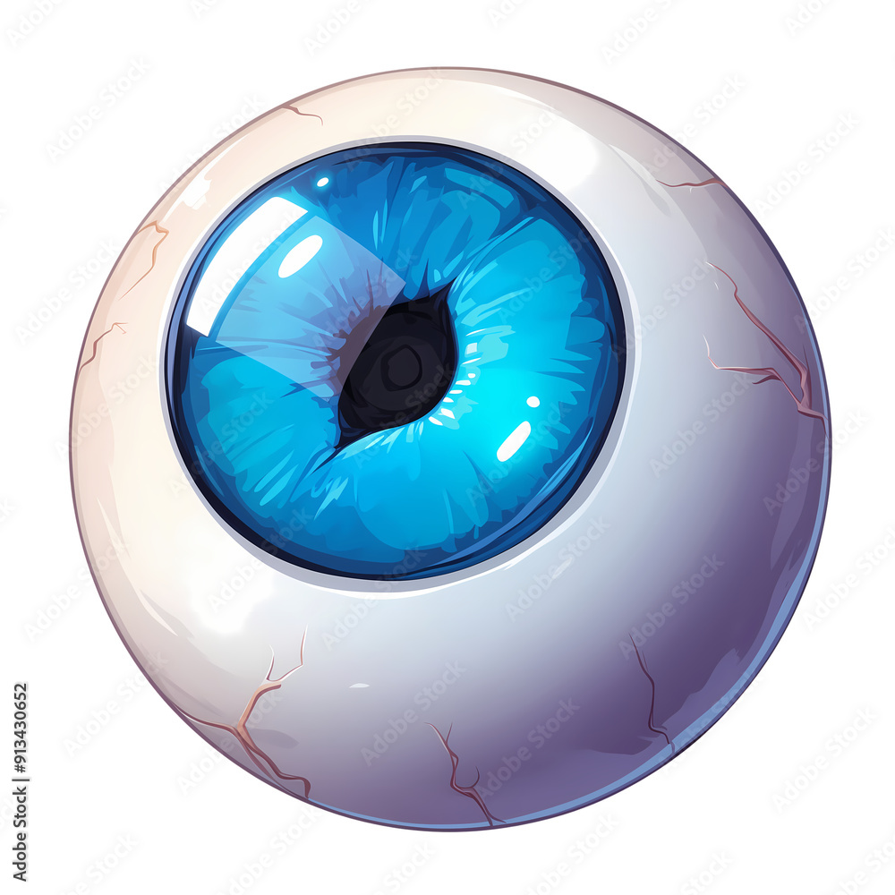 a 2d cartoon clipart drawing of an eyeball on an isolated transparent ...