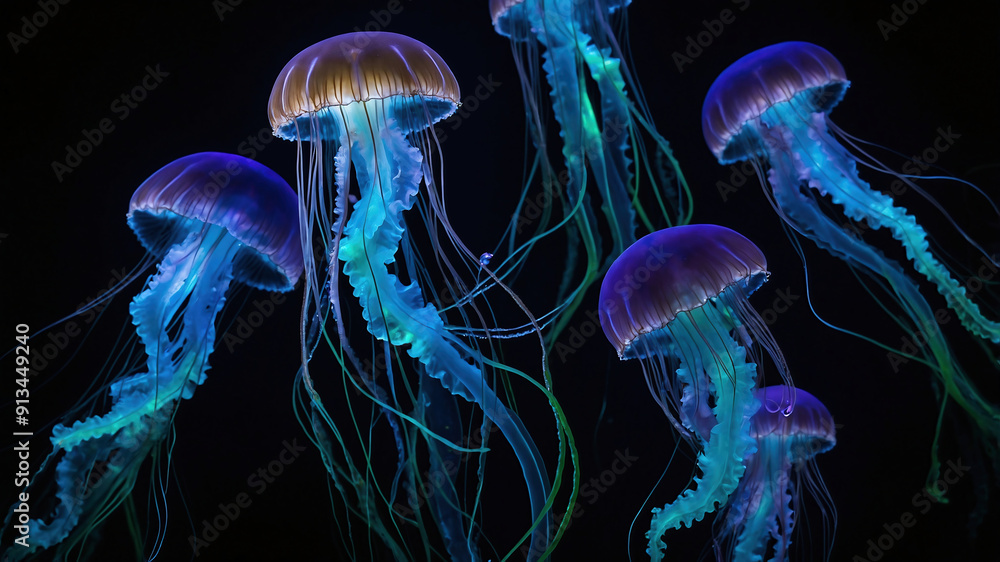 Luminous Bioluminescence: Bright Vibrant Fluorescent Jellyfish ...
