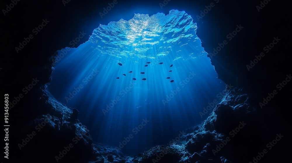 Mysterious Deep Sea Scene Featuring Dark Waters with Blue Light ...