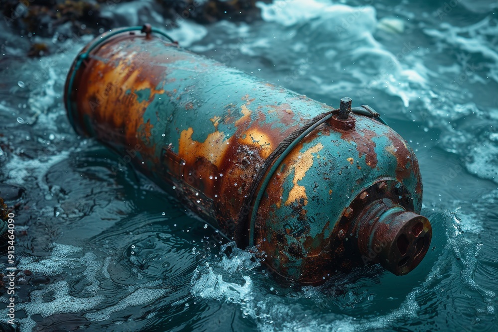 Isolated sea mine, essential naval warfare ammunition for ship defense ...