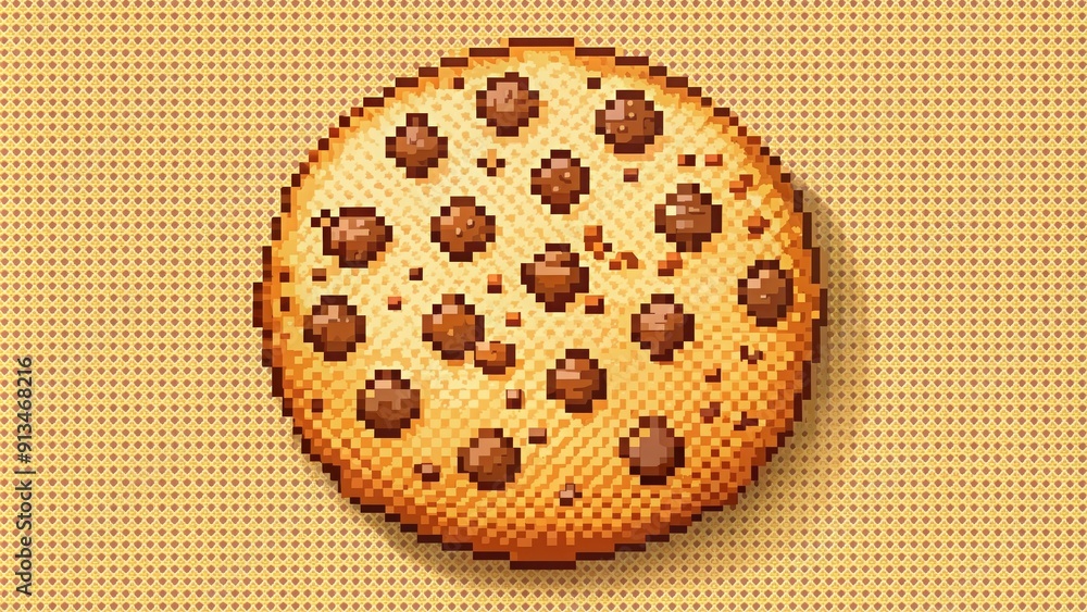 of a pixel art style cookie with chocolate chips, perfect for retro ...