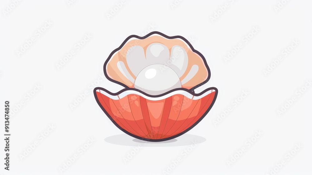 Basic and minimalist 2D vector illustration of a clam with a pearl ...