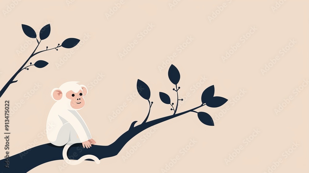 Minimalist monkey vine swing, 2D vector, clean and basic illustration ...