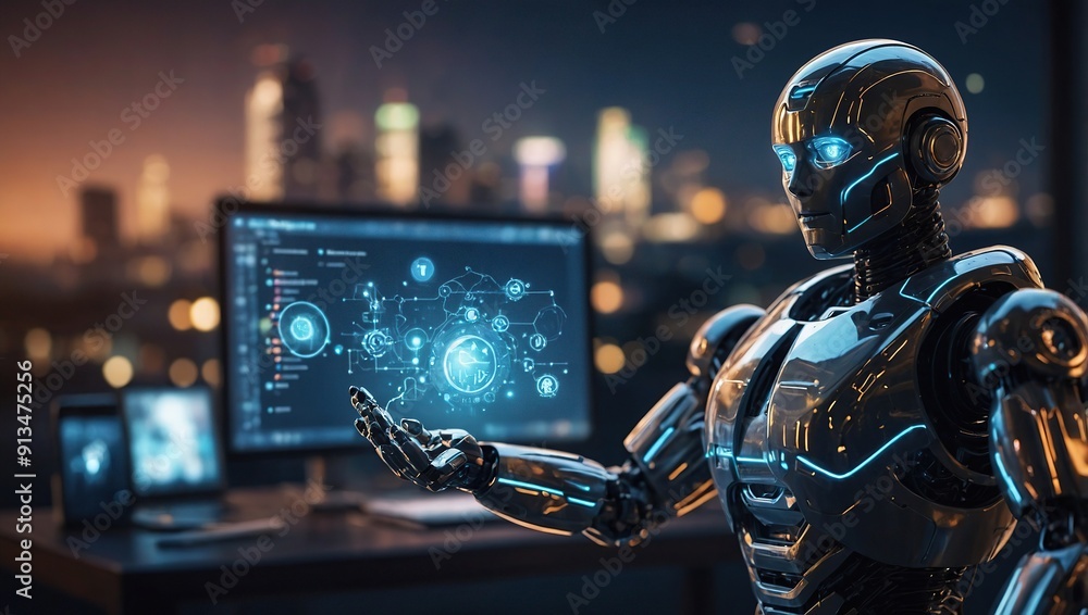 Chat bot technology concept, business man using technology smart robot ...