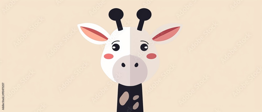 ภาพประกอบสต็อก Minimalist giraffe with evenly spaced spots, plain 2D ...