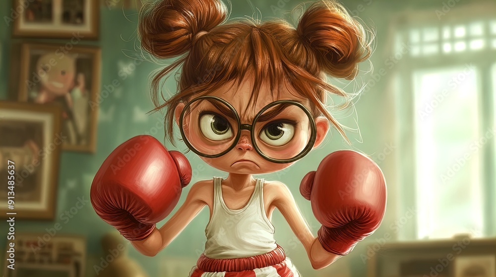 ภาพประกอบสต็อก Whimsical Boxing Girl with Red Hair: A Fun and Focused ...