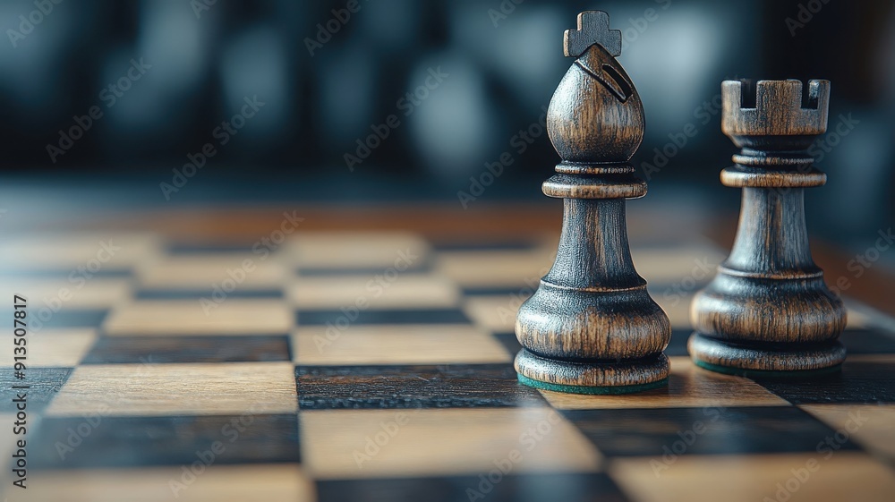 Vintage chessboard with opposing knights, evoking history and tradition ...