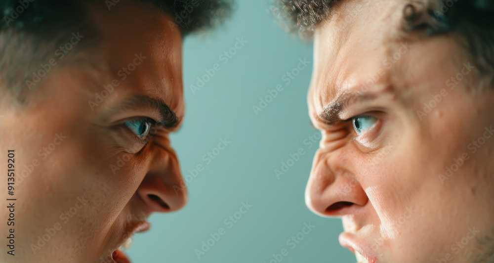 Intense twin facing each other, expressing strong emotions and conflict ...