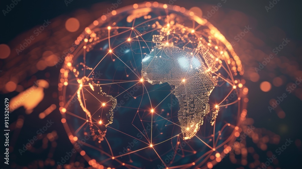 Virtual Connections on a High-Tech World Globe. generative AI image ...