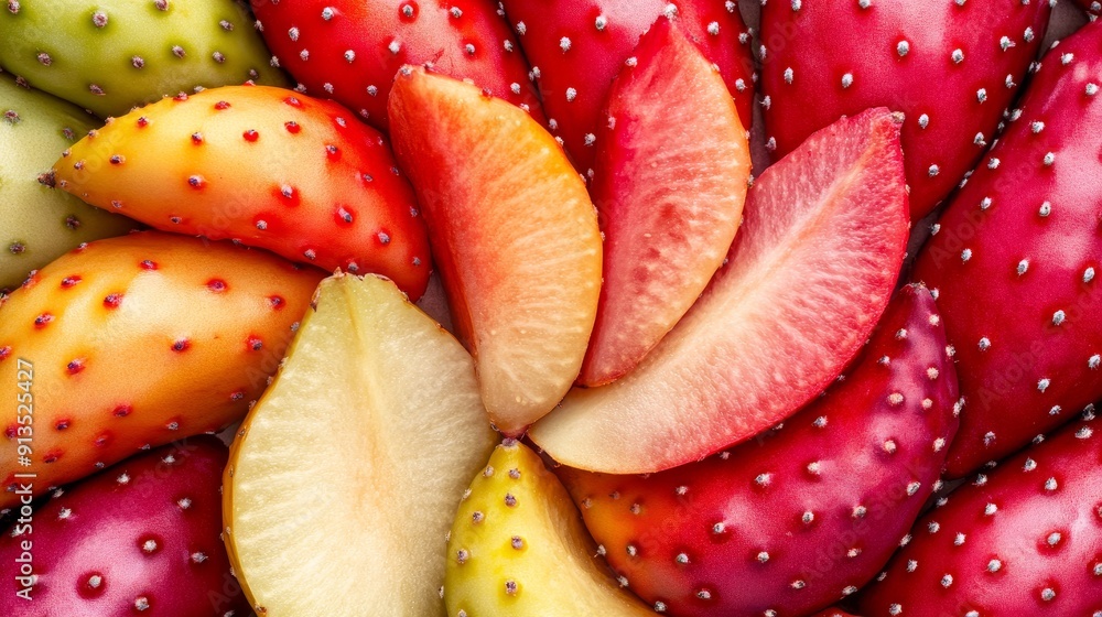 Cactus pear arrangement in a spiral pattern, highlighting their ...