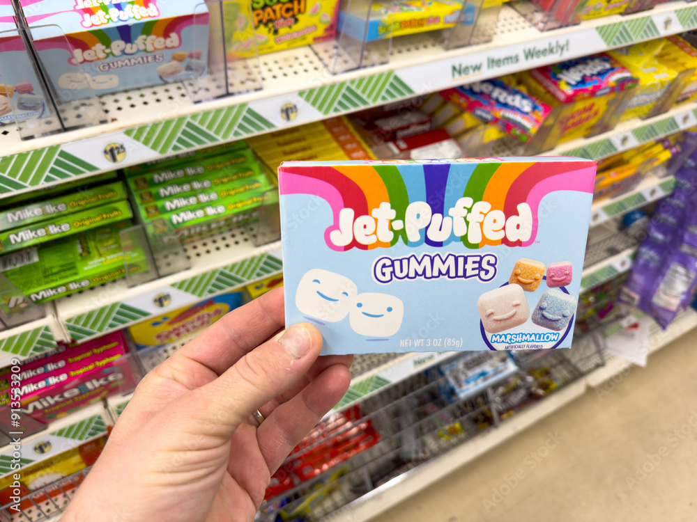 Jet Puffed Gummies seen inside a Dollar Tree store. Stock Photo | Adobe ...