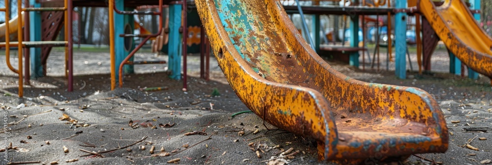 Rusty playground slide poses safety hazard for children and requires ...
