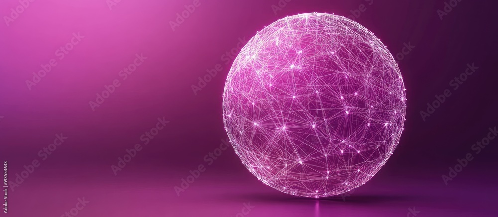 Geometric pink sphere made of interconnected points and lines ...