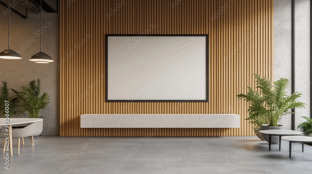 Front view of a modern interior design office featuring white table ...
