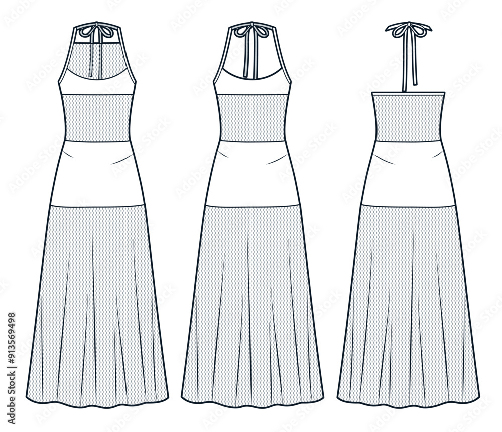 Mesh maxi Dress technical fashion illustration. Strap Dress fashion ...