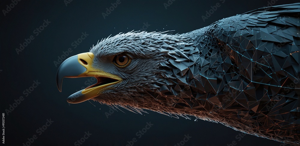 Eagle-themed digital wireframe design featuring polygon technology with ...