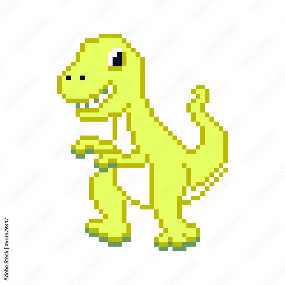 Cute and funny dinosaur pixel vector isolated on white background ...