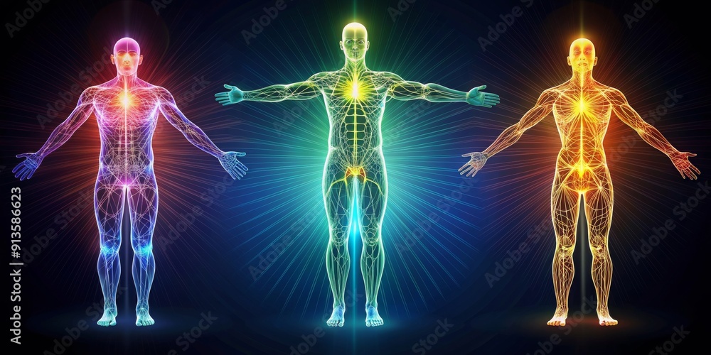 of meridians showing the flow of energy in the human body, energy ...