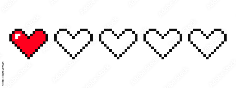 Pixel heart 8 bit y2k retro game illustration. Heart gamer health sign ...