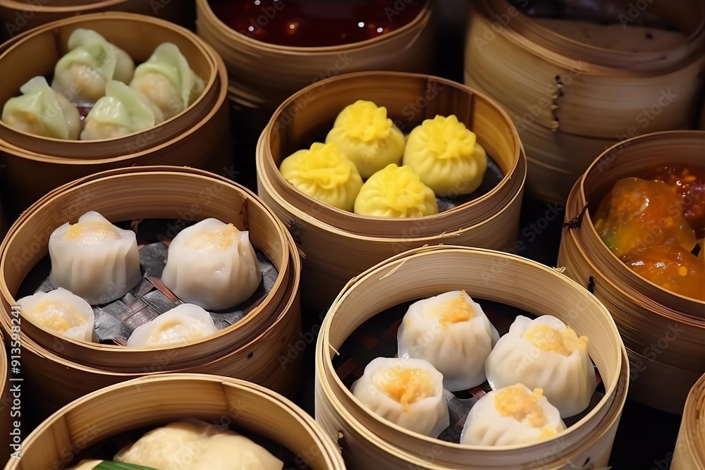 Dim Sum Feast with a Variety of Asian Dishes, dim sum, Asian food, dim ...