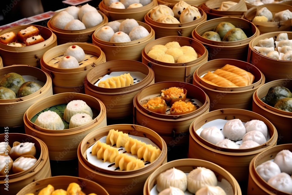 Dim Sum Feast with a Variety of Asian Dishes, dim sum, Asian food, dim ...