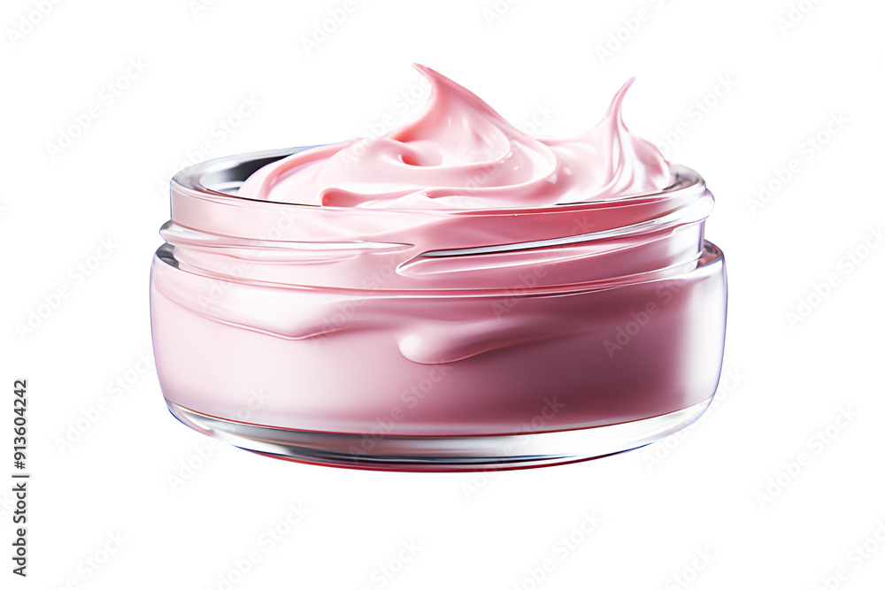 Hygienic pink color paint face cream in jar moisturizer smear isolated ...