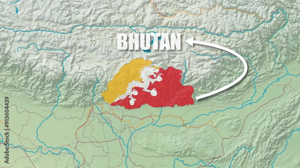 Map of Bhutan Zooming Animation Bhutan Map Flag Rotating with Text ...
