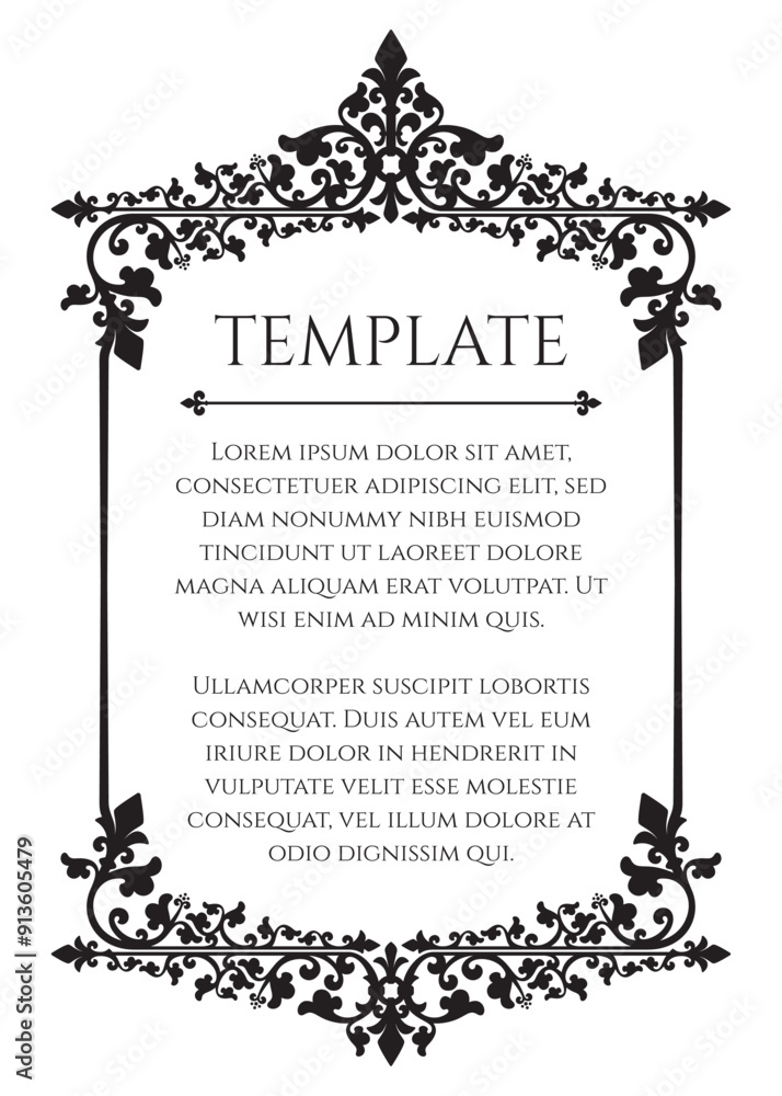 Vector ornate template features a baroque-style border with intricate ...