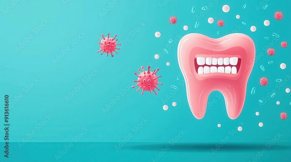 Dental Health Warning - Illustration of Mouth Bacteria with Copy Space ...