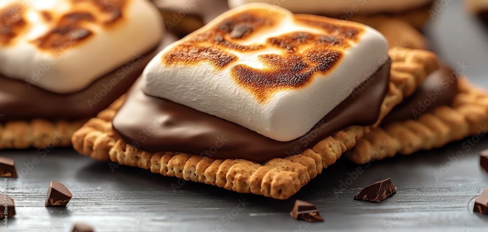 Classic s mores with melted chocolate, toasted marshmallow, and graham ...