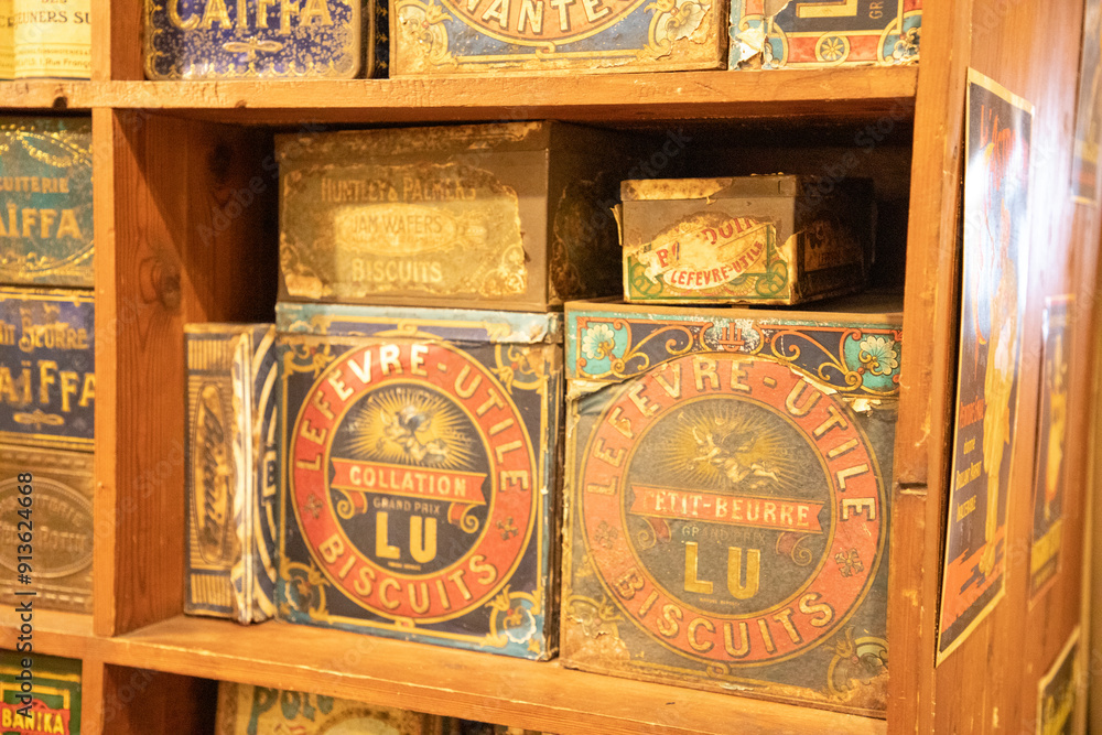 Lu Biscuits logo brand and sign text on vintage old box of french store ...