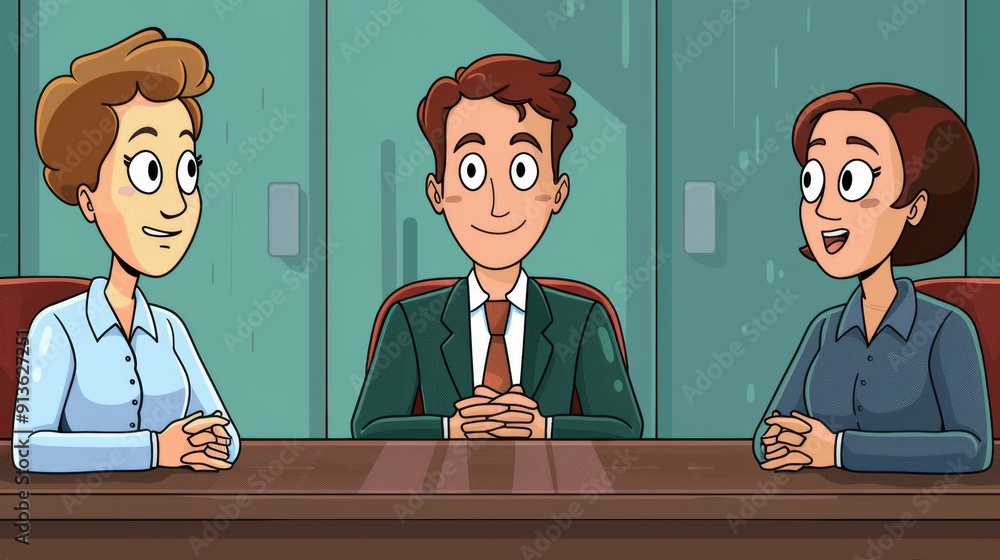 Cartoon vector team conducting a panel interview with a job applicant ...