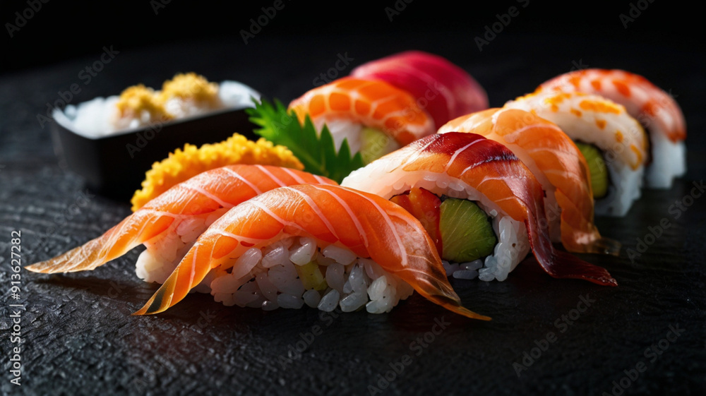 World Food Day Sushi Delight: A diverse sushi assortment, including ...